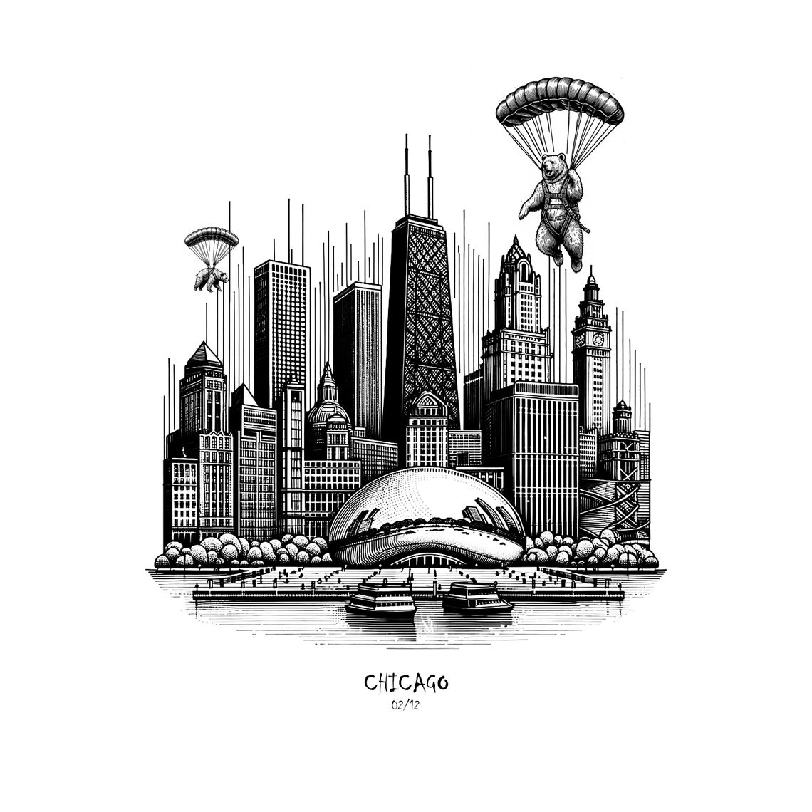 Chicago Printable Wall Art – Digital Download PNG Black and White ...