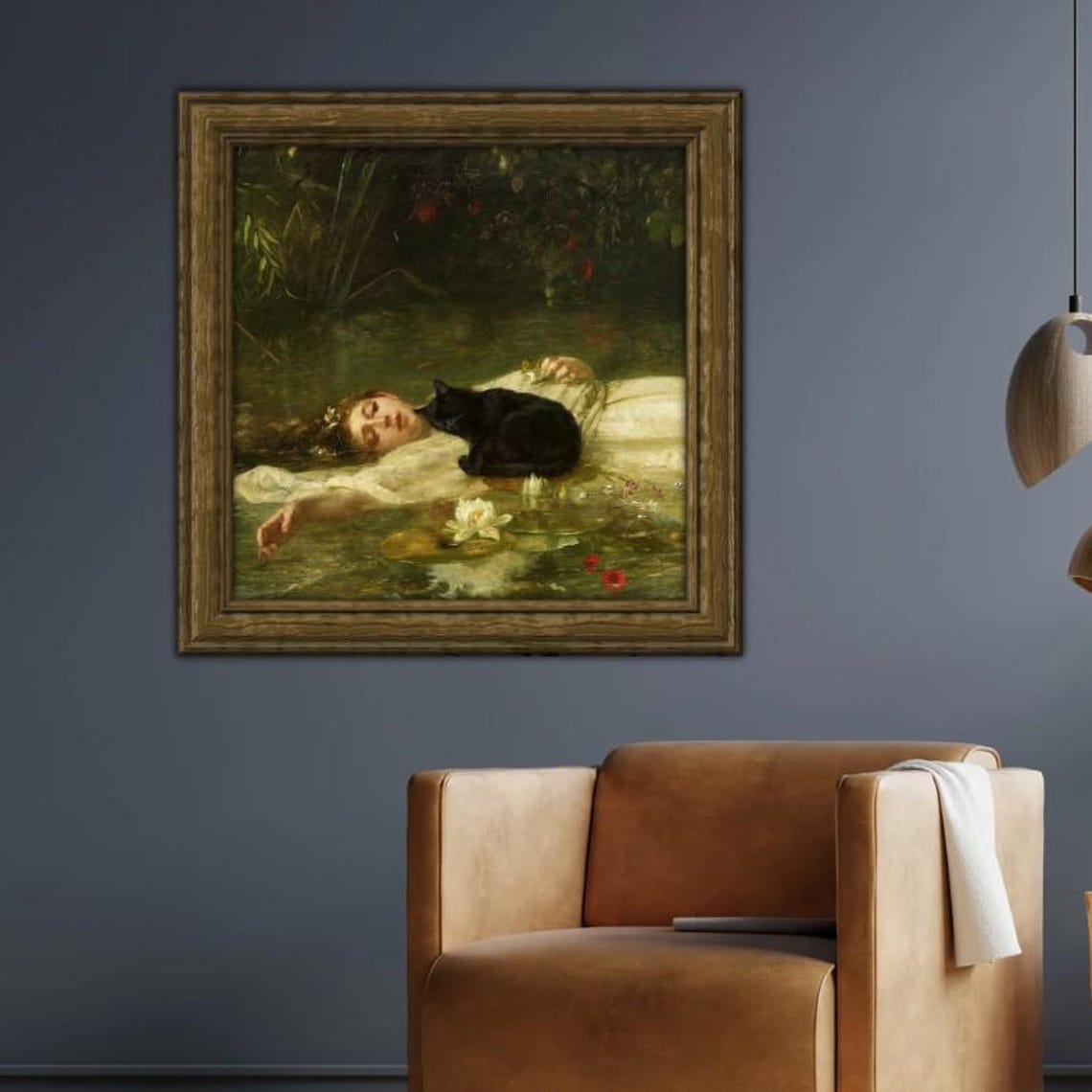Ophelia & Black Cat Art Print: Gothic Pre-raphaelite Painting (digital ...
