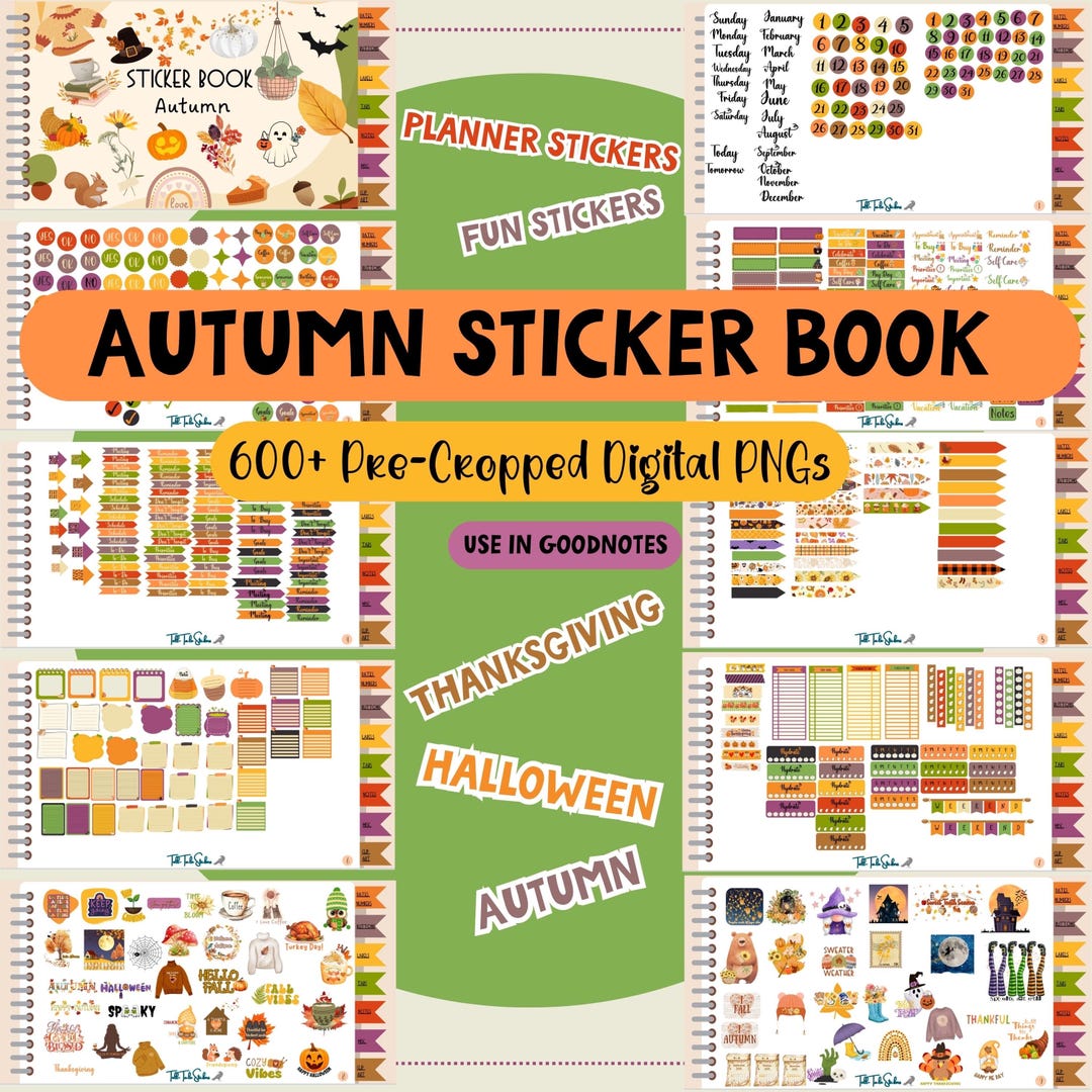 Autumn Digital Stickers: 600+ Pre-cropped Pngs for Goodnotes (digital ...