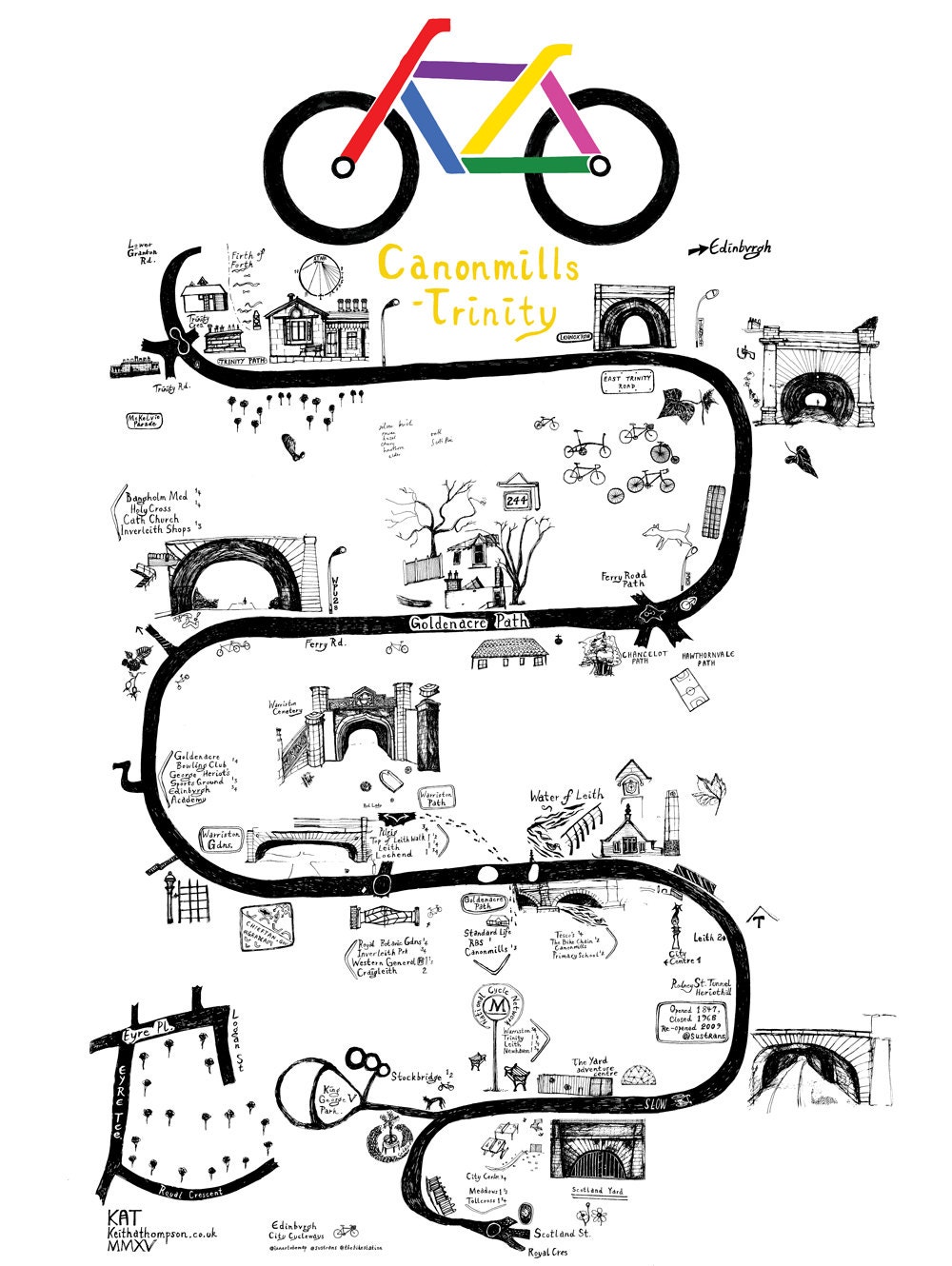 Edinburgh City Cycle Route Map - 'canonmills - Trinity' -- Large Poster ...