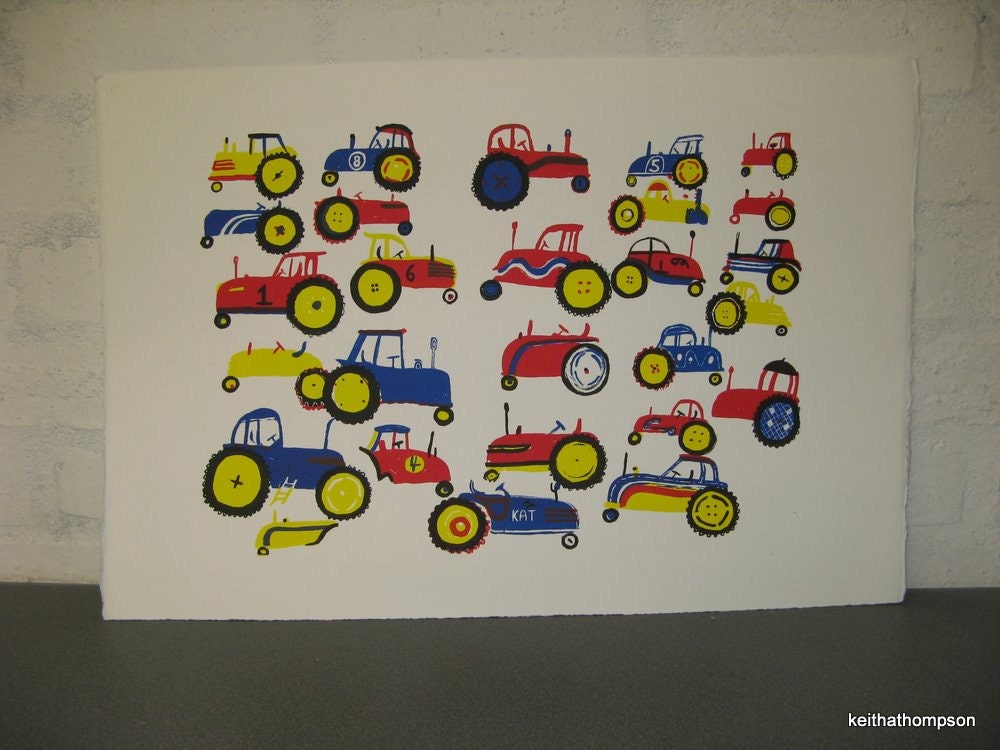Tractors Screen Print - Big Tractors Printed in Bright Vibrant Colours ...