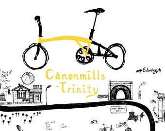 Edinburgh City Cycle Route Map - 'canonmills - Trinity' -- Large Poster ...