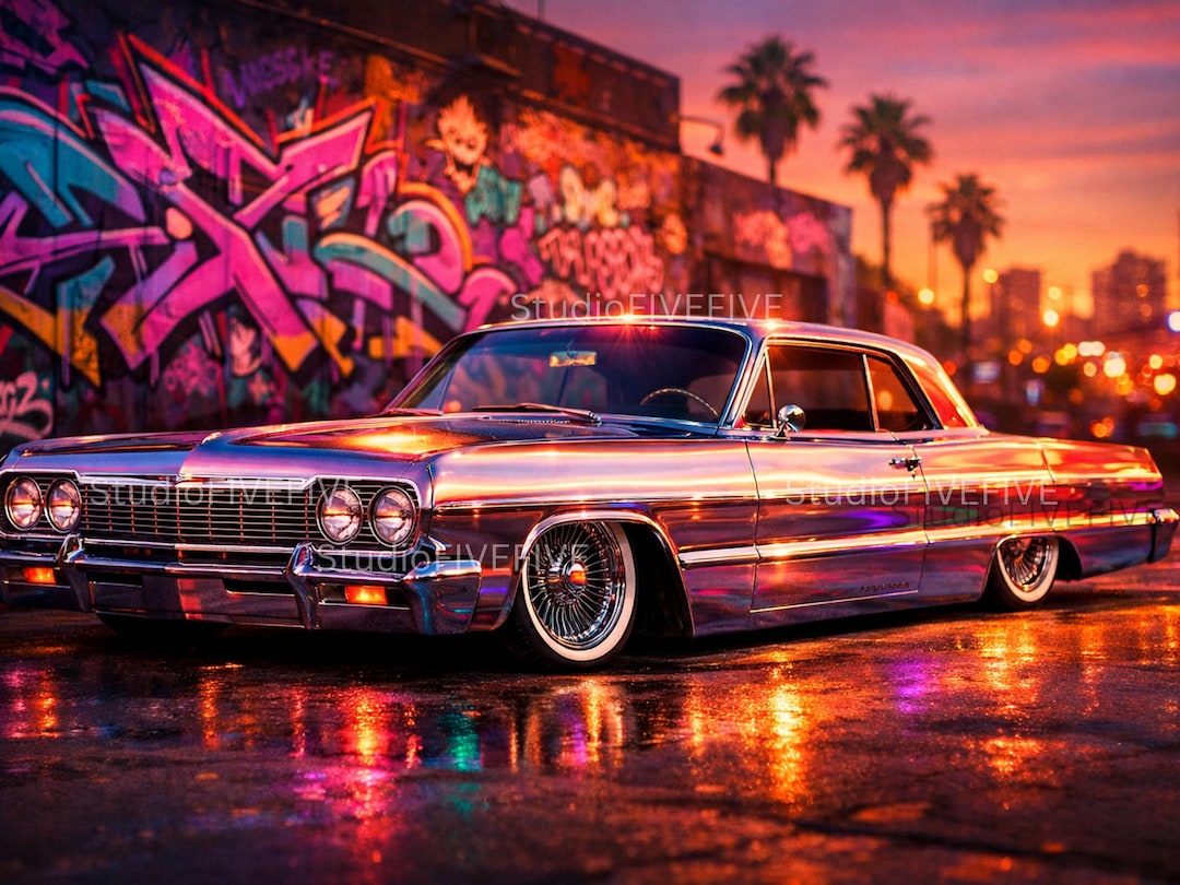 Classic Car Lowrider Art – Neon Chrome, Chicano Culture -car Lover Gift ...
