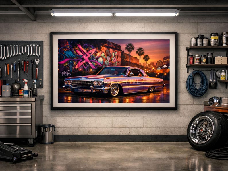 Classic Car Lowrider Art – Neon Chrome, Chicano Culture -car Lover Gift ...