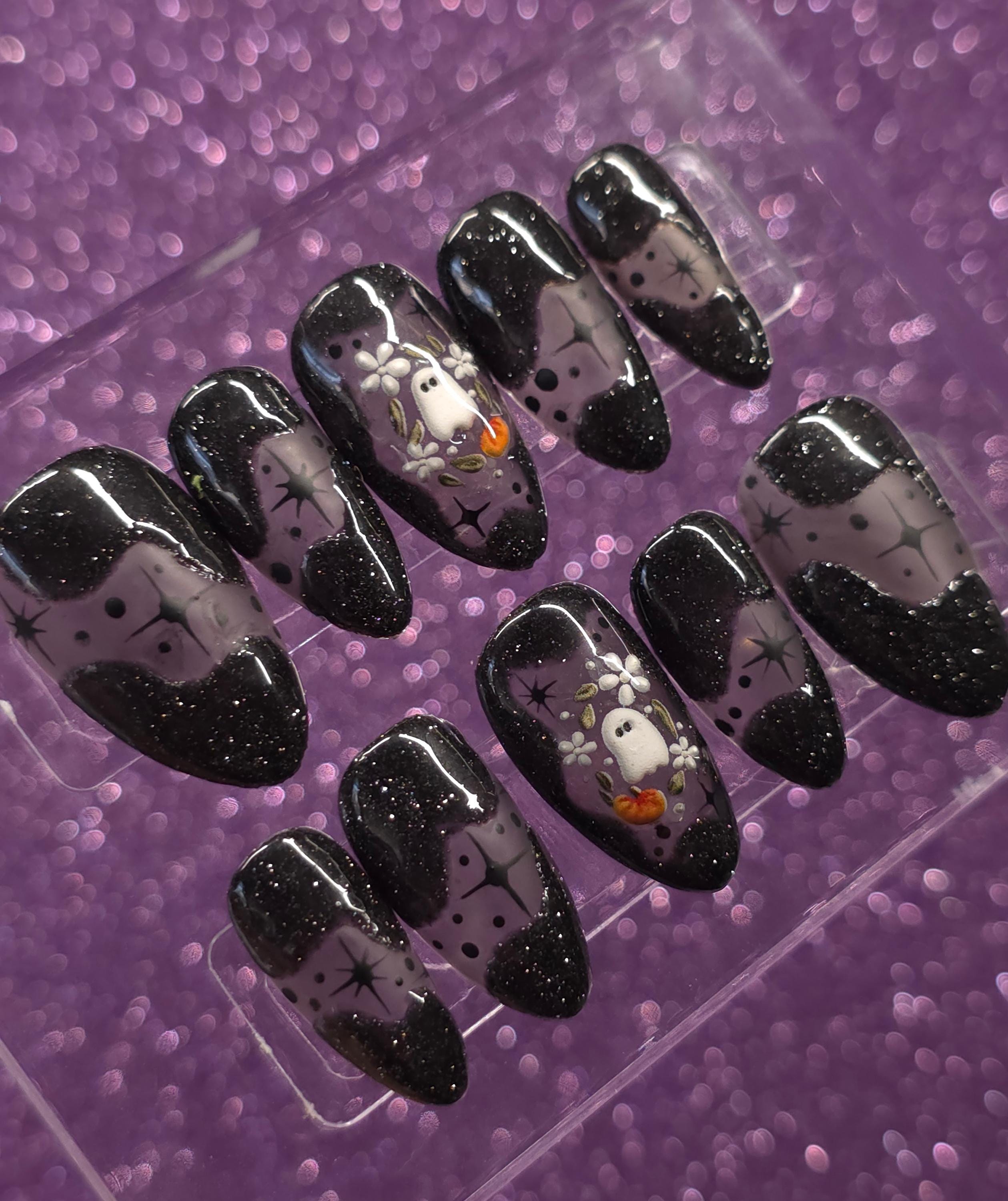 Custom Halloween Press-on Nails| Smoky Boo or Shimmer Boo | Hand ...