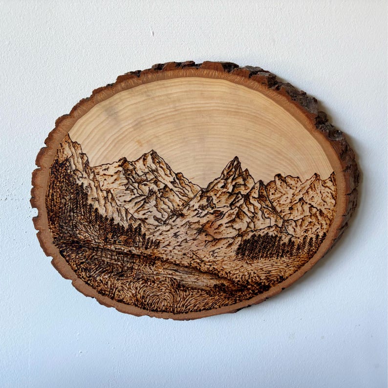 Mountain Woodburn Art | Hand-burned Mountain Landscape on Wood | Rustic ...