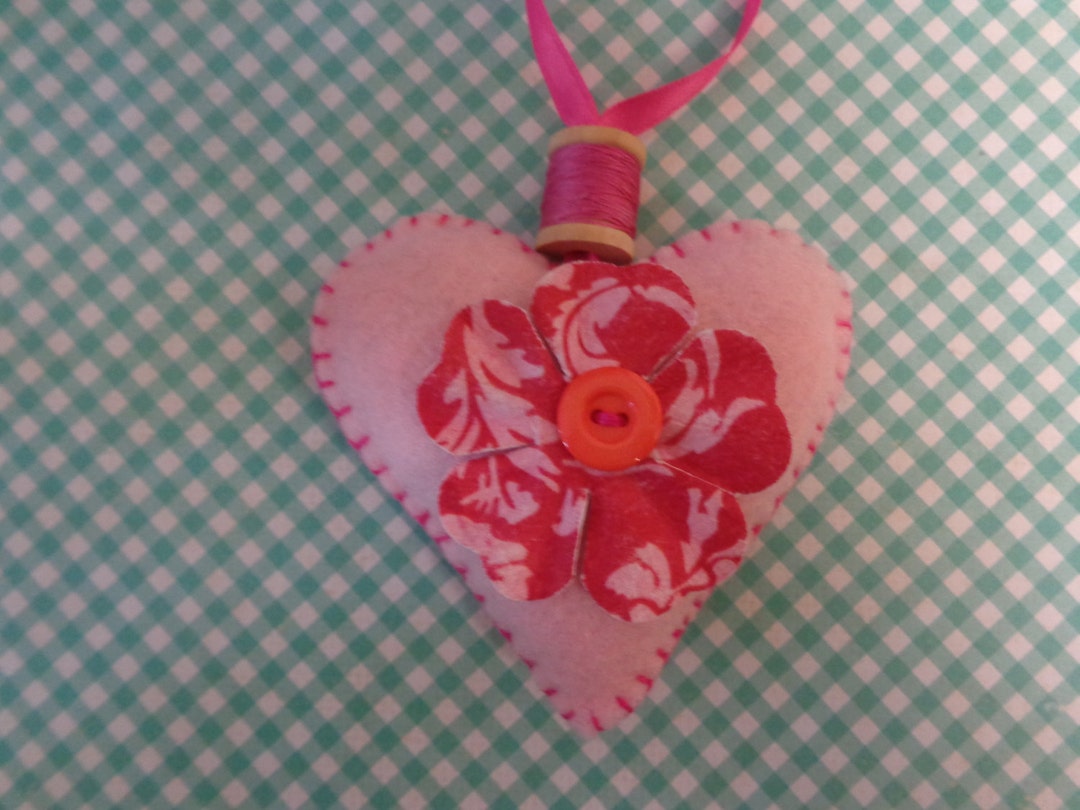 Handmade Light Pink Heart Ornament by Pepperland - Etsy