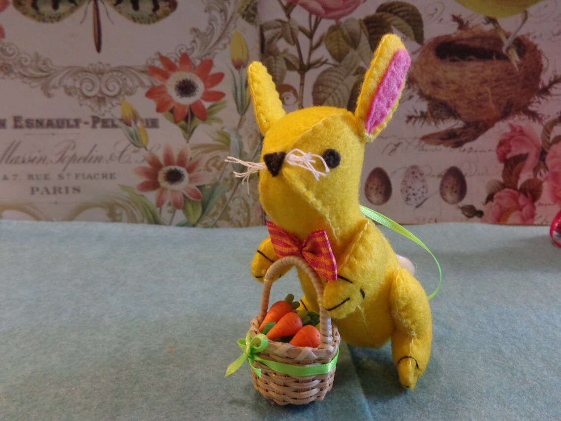 Yellow and Hot Pink Easter Bunny Ornaments by Pepperland | Etsy