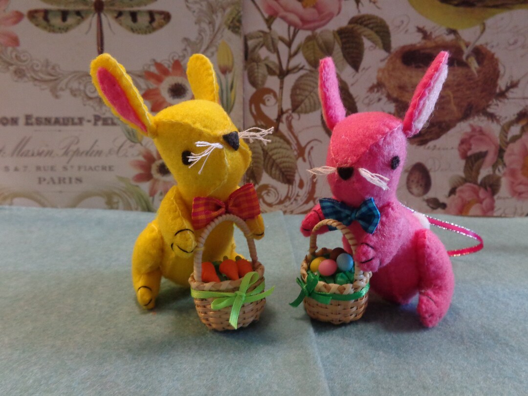 Yellow and Hot Pink Easter Bunny Ornaments by Pepperland - Etsy