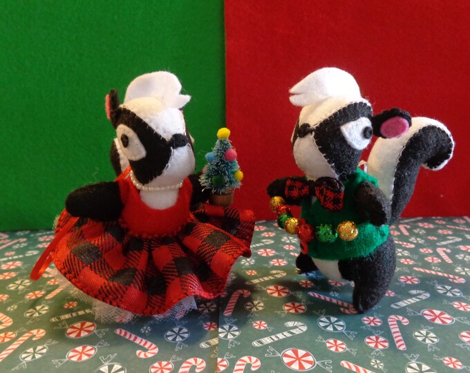 Skunk Couple Christmas Ornaments by Pepperland - Etsy