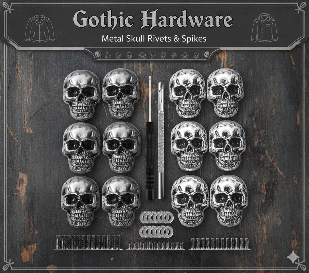 12 Gothic Skull Rivets - Metal Studs for Leather, Clothes - Etsy