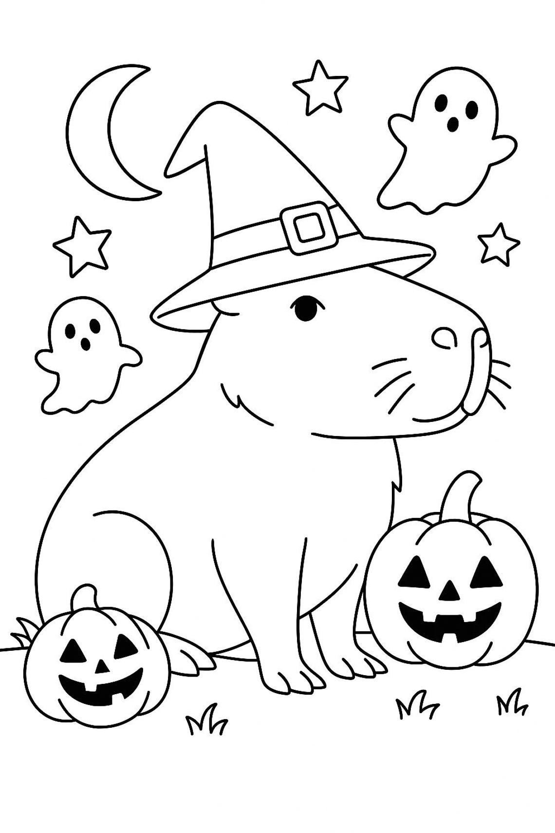 Halloween Witch Capybara Coloring Page - Printable Kids Activity (PDF ...