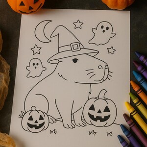 Halloween Witch Capybara Coloring Page - Printable Kids Activity (PDF ...