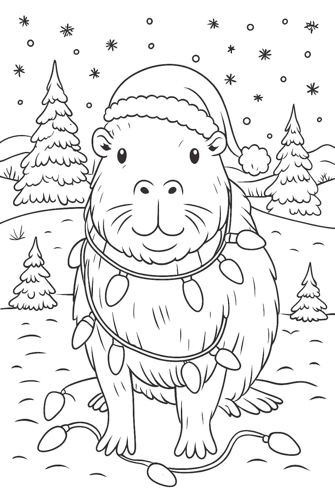 Christmas Capybara Coloring Page - Holiday Animal Printable (PDF/PNG ...