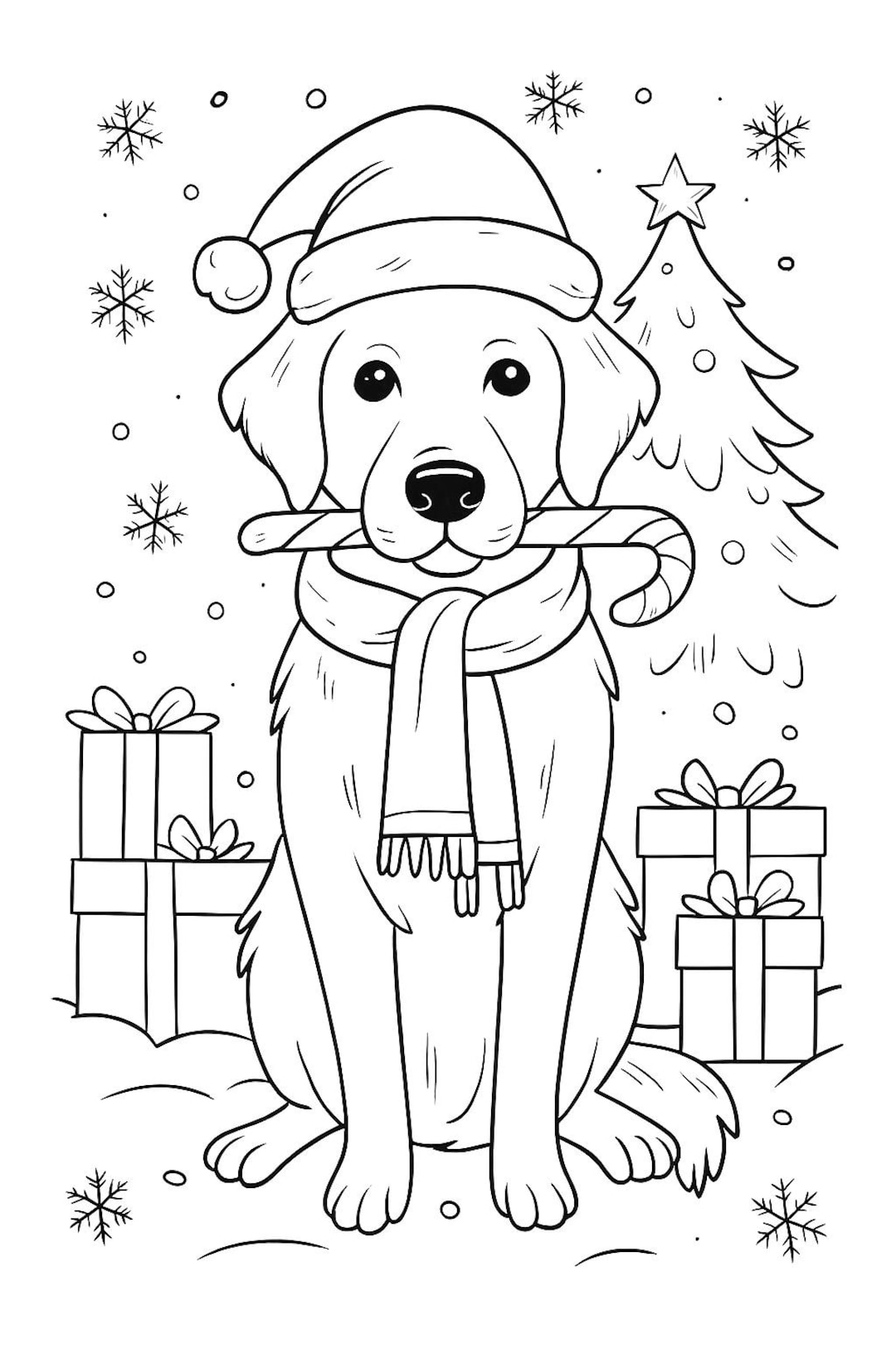 Christmas Puppy Coloring Page | Santa Hat, Candy Cane (printable) - Etsy UK