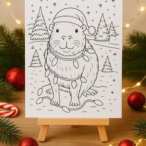 Christmas Capybara Coloring Page - Holiday Animal Printable (PDF/PNG ...