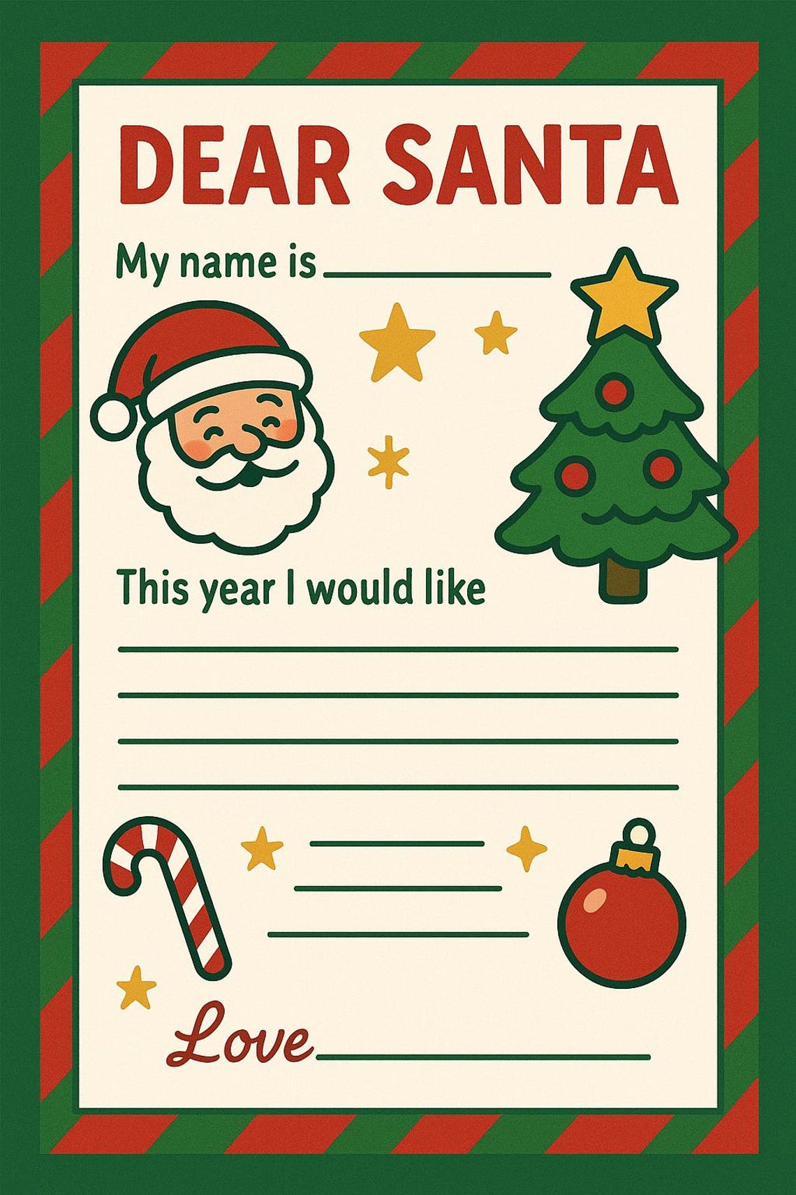 Dear Santa Letter Template for Kids | Christmas Wish List (PDF) - Etsy ...