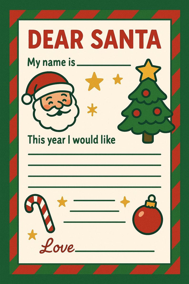 Dear Santa Letter Template for Kids | Christmas Wish List (PDF) - Etsy