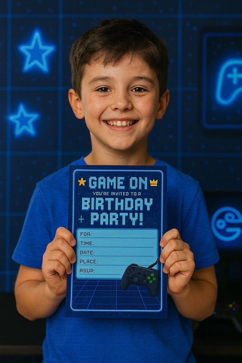 Game on Birthday Invitation | Pixel Gaming Party (5x7, 4x6 PNG) - Etsy