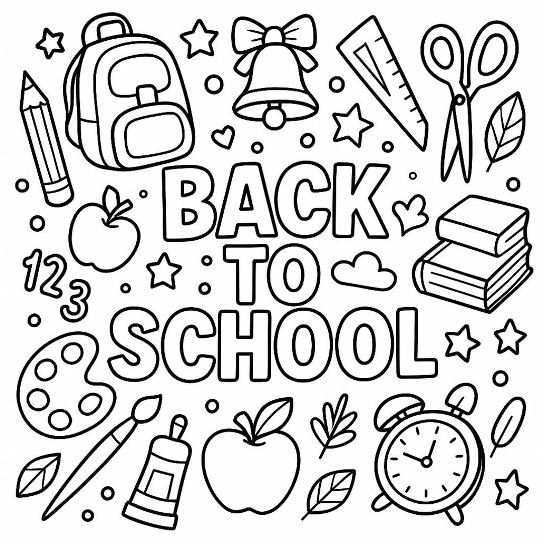 Back to School Coloring Page Printable PDF – Fun School Supplies ...