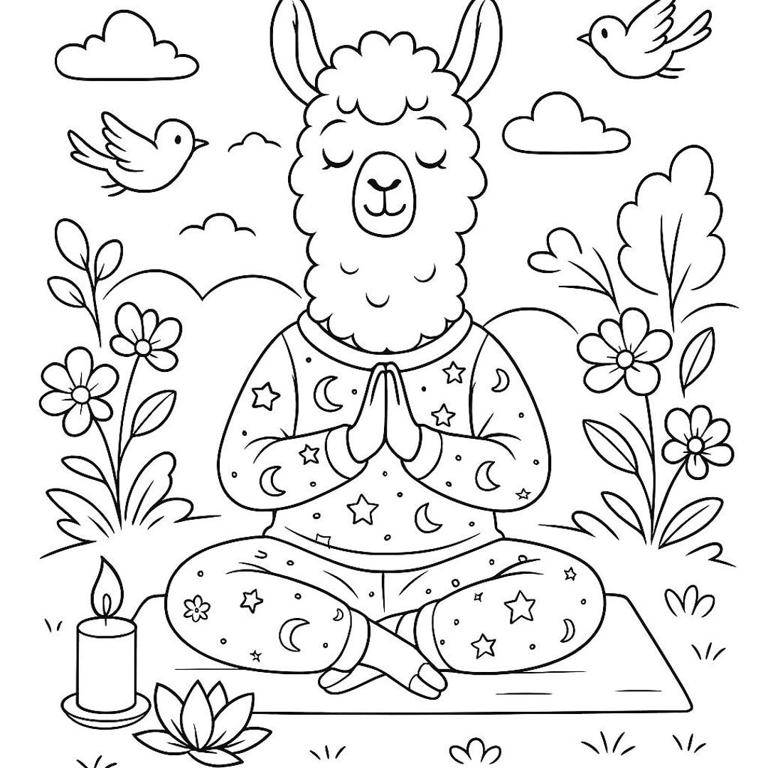Zen Llama Coloring Page: Yoga, Pajamas, Flowers (digital Download - Etsy