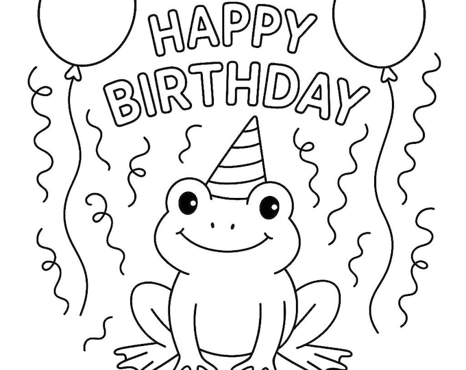 Happy Birthday Frog Coloring Page: Printable Kids Party Activity - Etsy