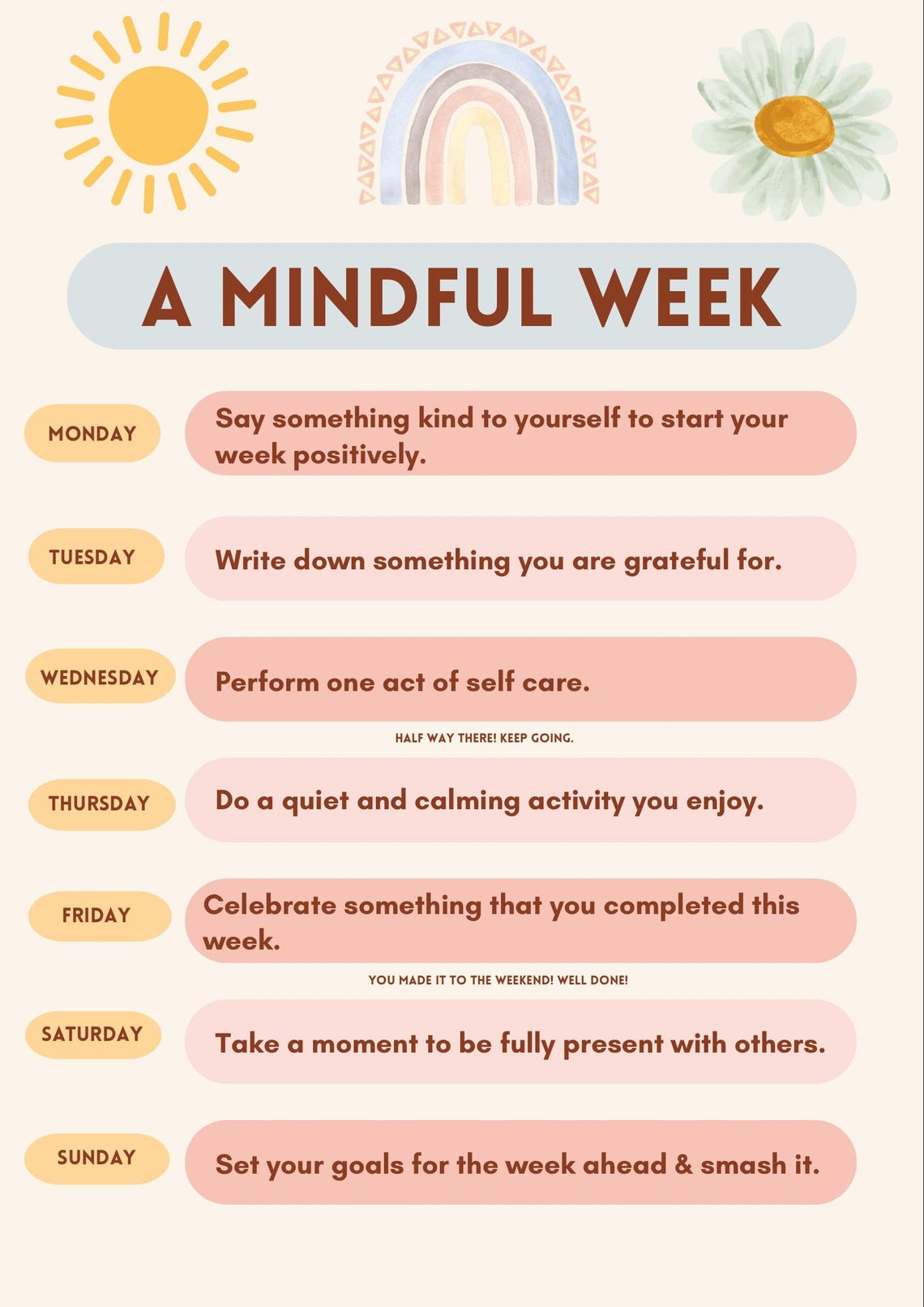 A Mindful Week Digital Print. This Print Promotes a Healthy, Mindful ...