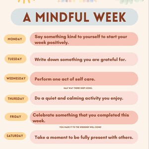 A Mindful Week Digital Print. This Print Promotes a Healthy, Mindful ...