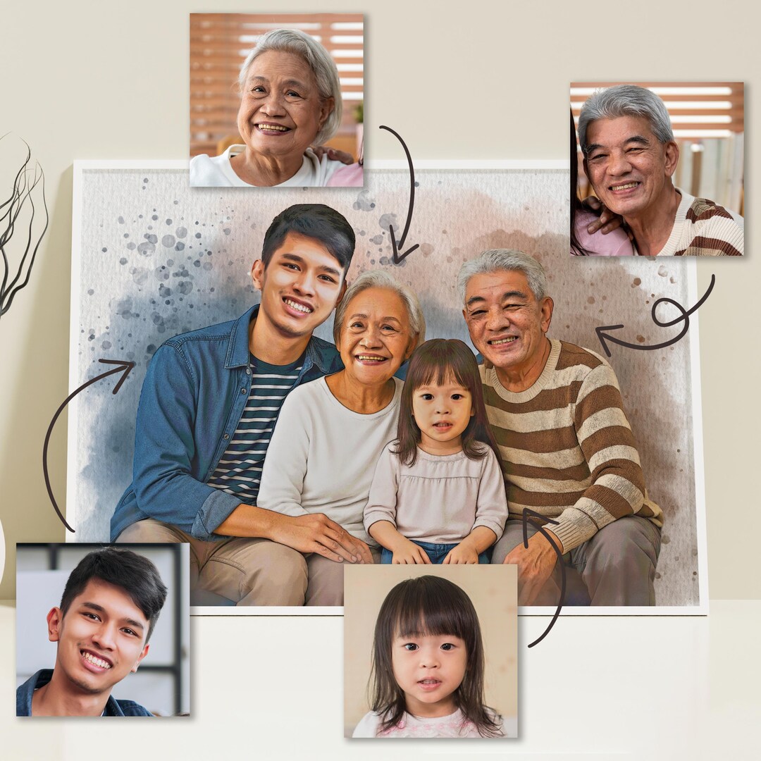 Personalized Family Portrait From Photos, Add Passed Loved One ...