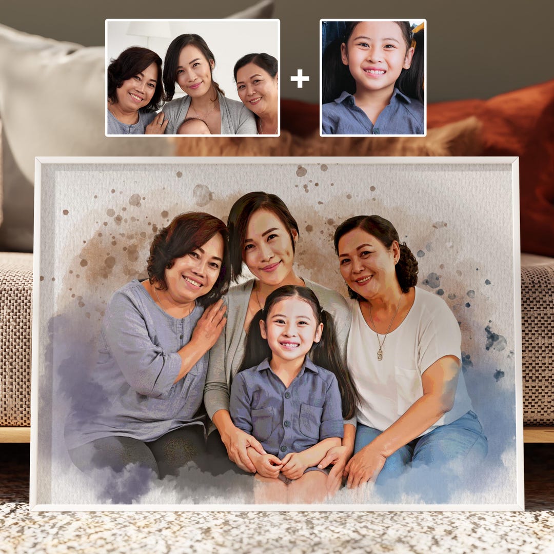 Custom Watercolor Family Portrait, Merge Photos, Memorial Gift (digital ...
