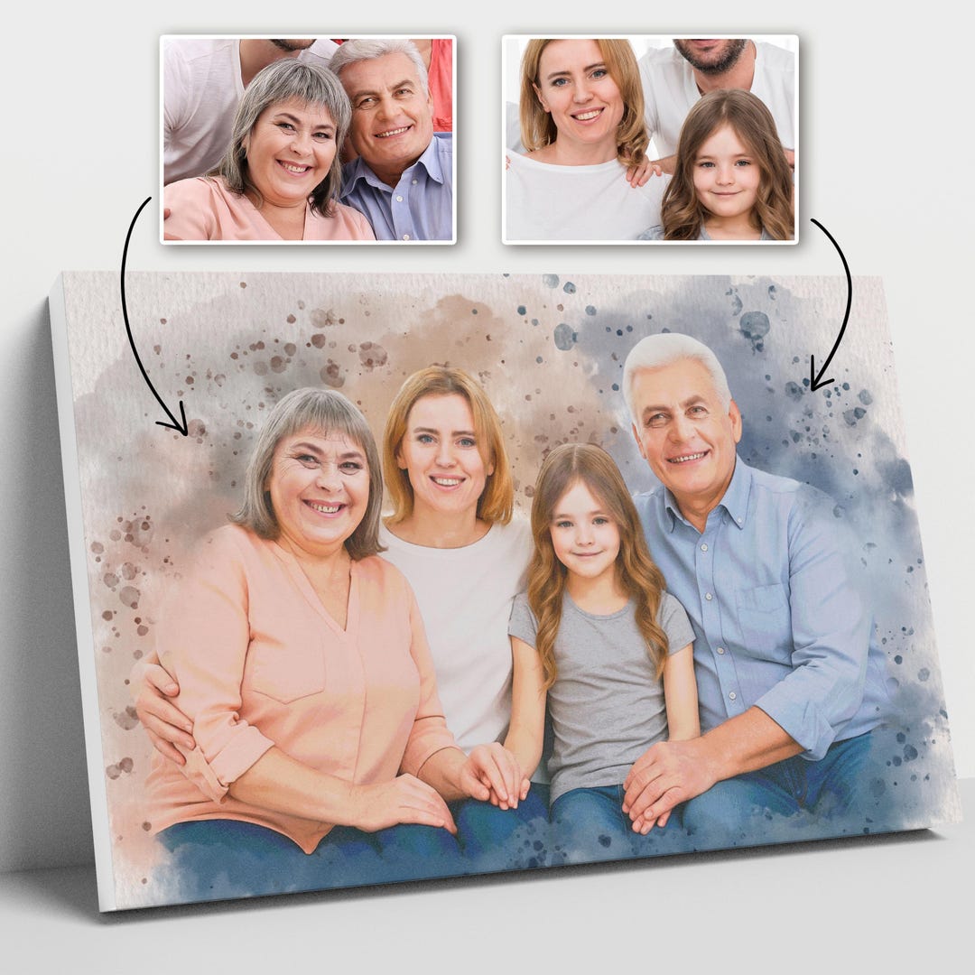 Custom Watercolor Family Portrait, Merge Photos, Memorial Gift - Etsy