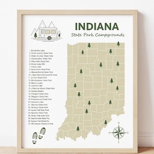 Indiana State Park Campground Map Size 11x14 - Etsy