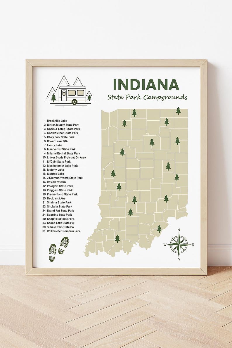 Indiana State Park Campground Map Size 11x14 - Etsy
