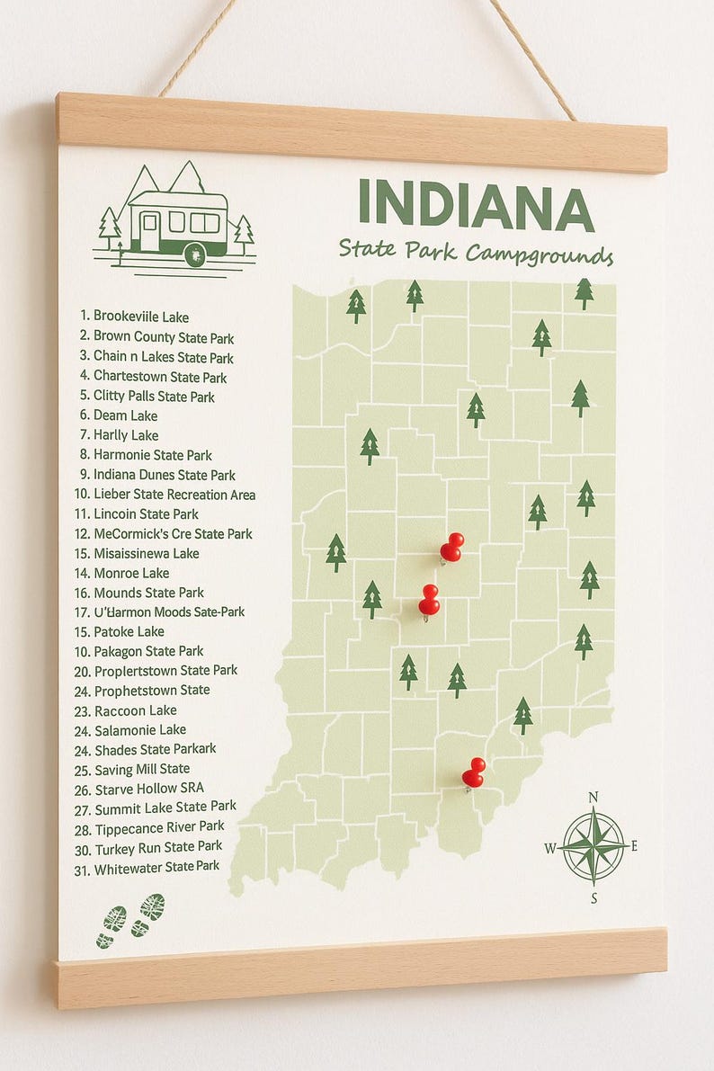 Indiana State Park Campground Map Size 11x14 - Etsy