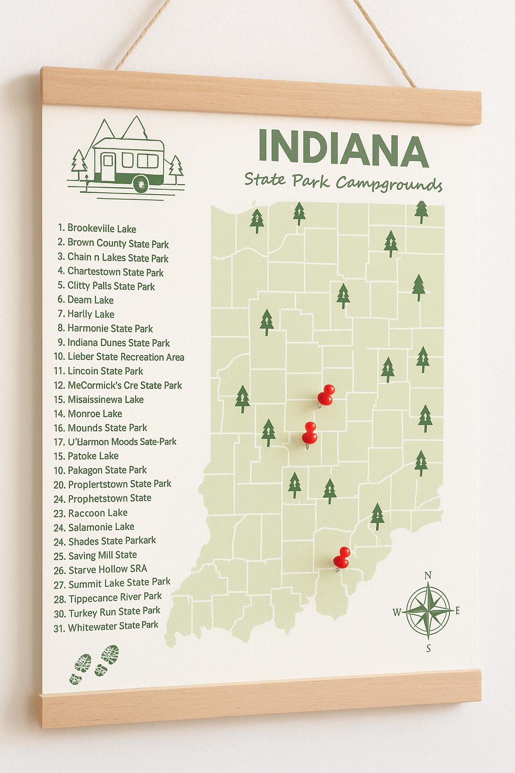 Indiana State Park Campground Map Size 11x14 - Etsy