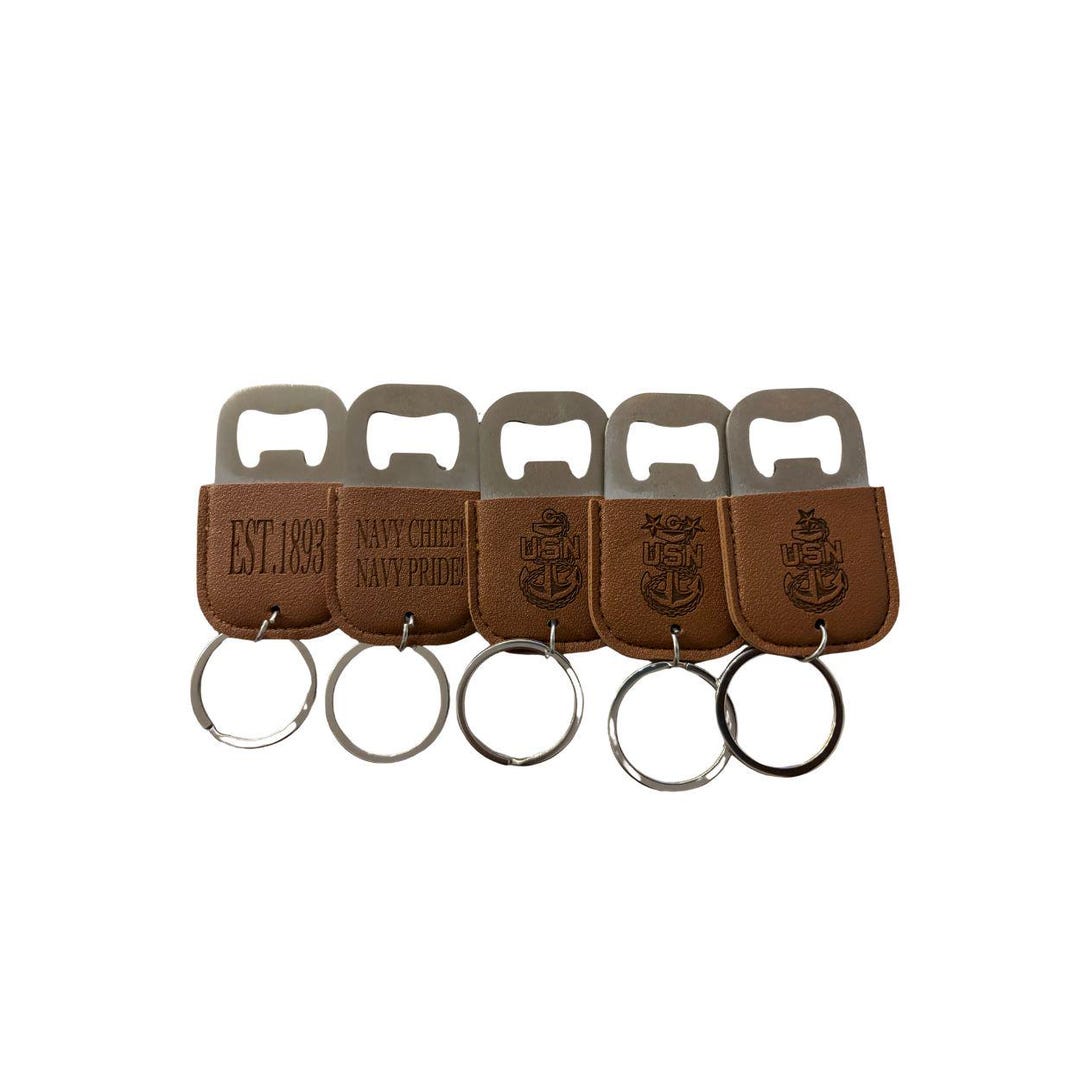 Navy Chief Leather Keychain Bottle Opener – USN Anchor, Navy Pride, Est ...