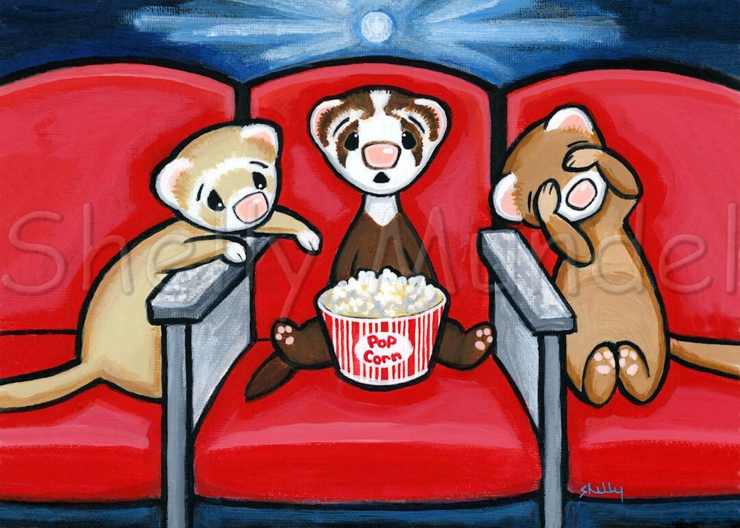 Watching a Movie at the Theater - Ferret Art Print - by Shelly Mundel ...