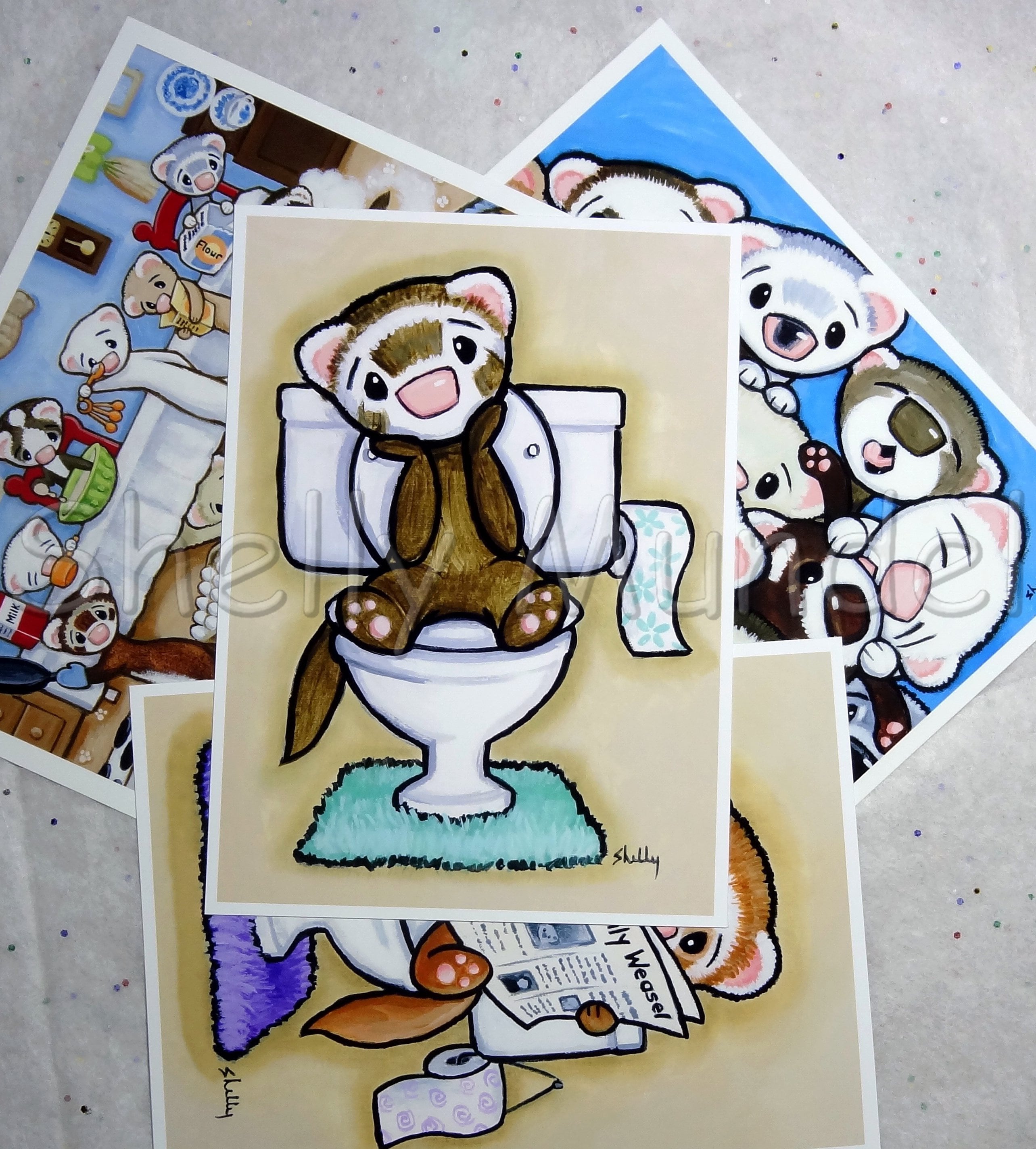 Potty Painting Thinking Ferret Art Print Bathroom Humor by Shelly ...