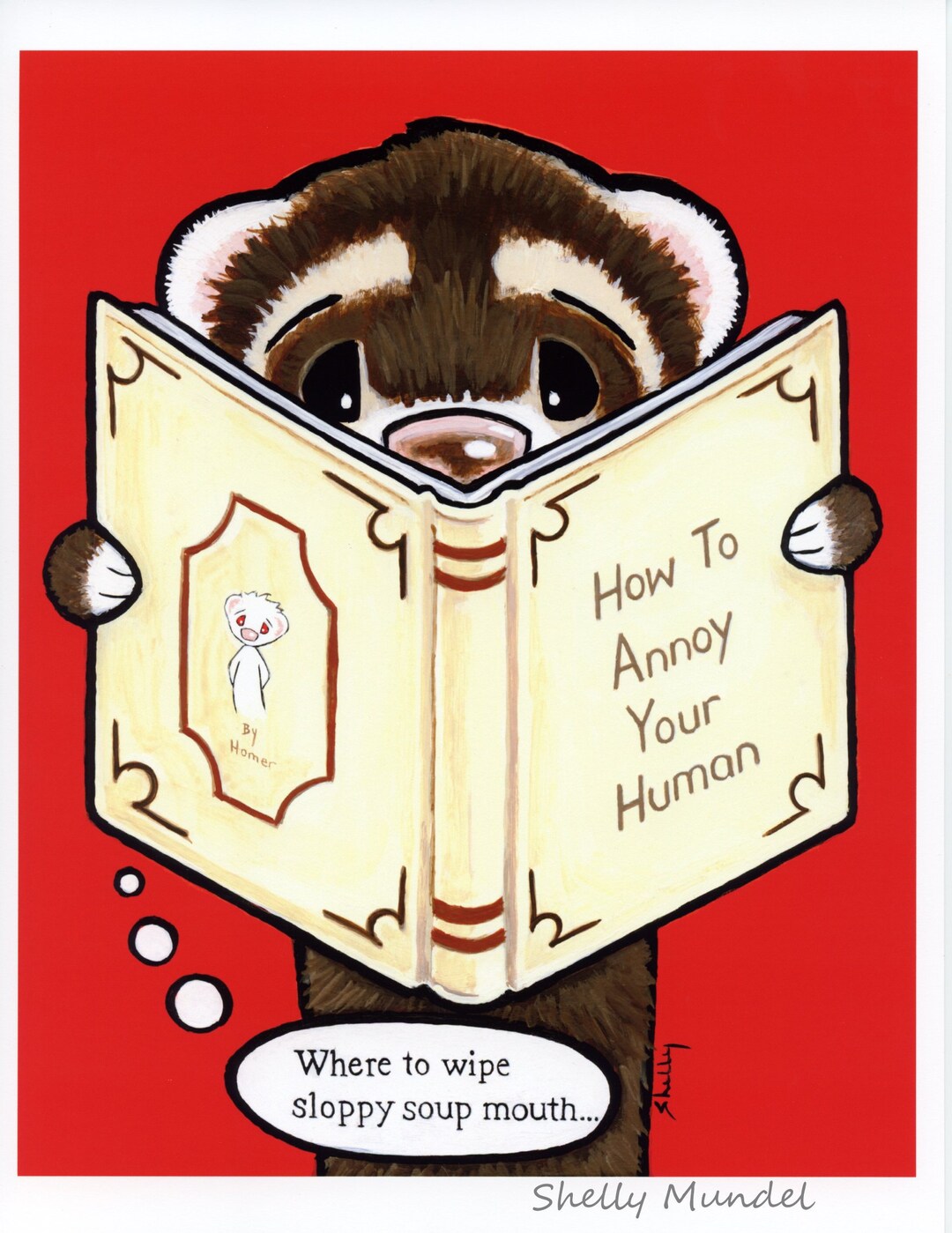 Ferret Art Print - Reading a Good Book - by Shelly Mundel - Etsy