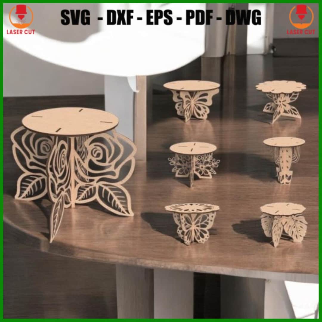 Cupcake Stand Svg Bundle Laser Cut File, Floral Cake Stand Template ...