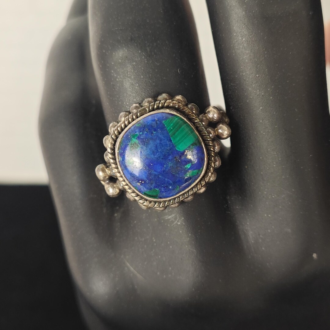 Chrysacolla Blue & Green Stone Ring Set in Sterling Silver Size 10. - Etsy