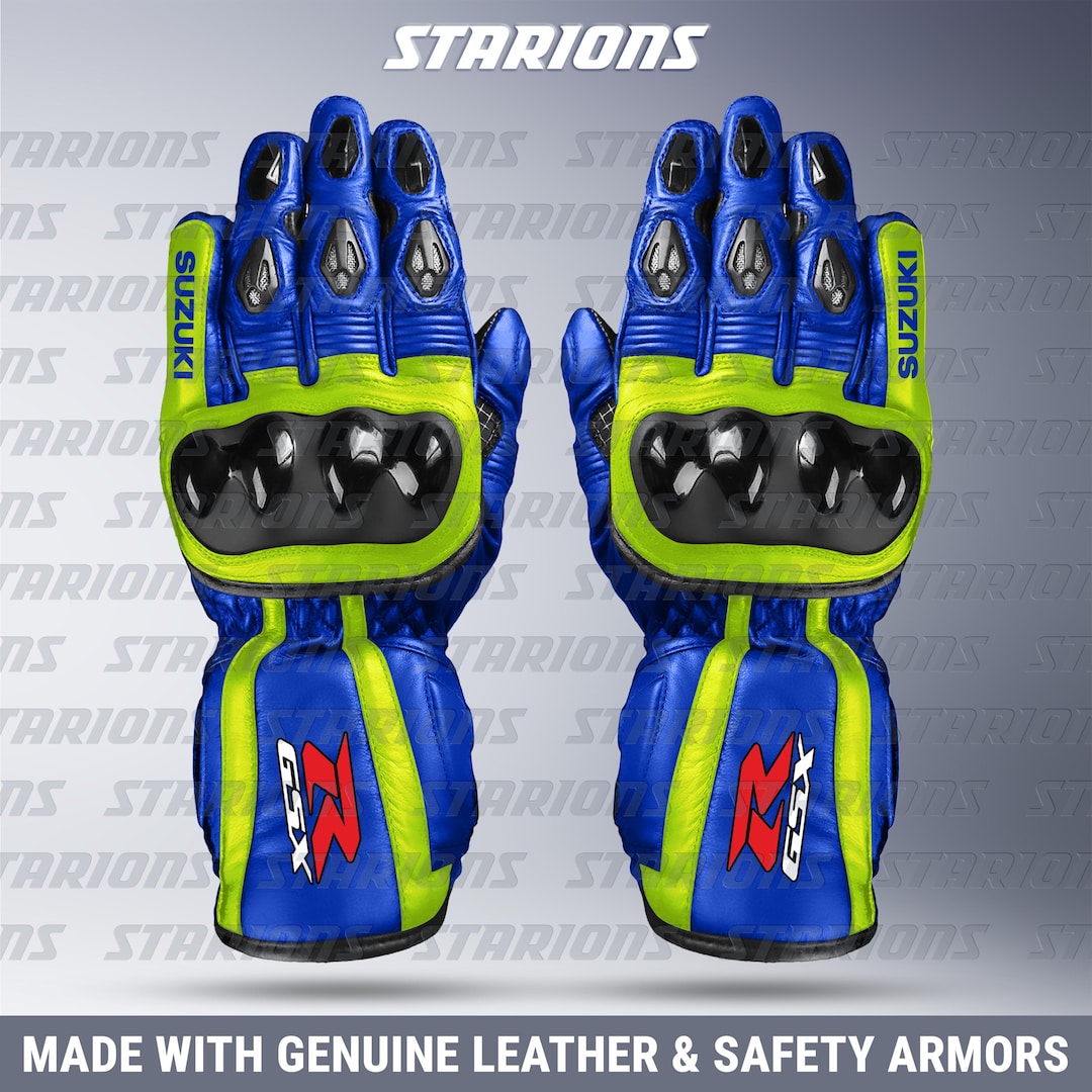 Suzuki GSX-R Blue Leather Motorcycle Racing Gloves: Custom Suzuki ...