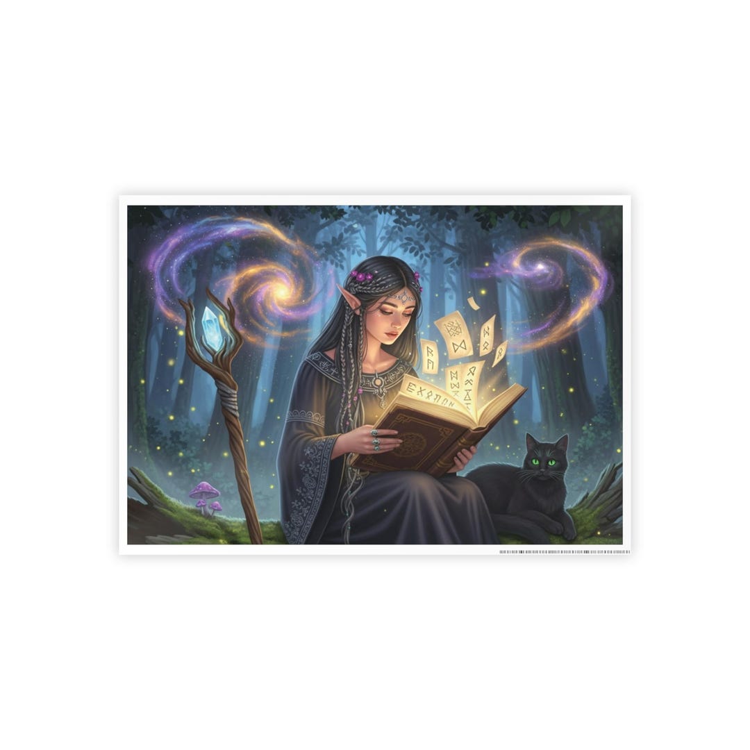 The Librarian of the Enchanted Woods, Mystical Forest Witch Magic Art ...