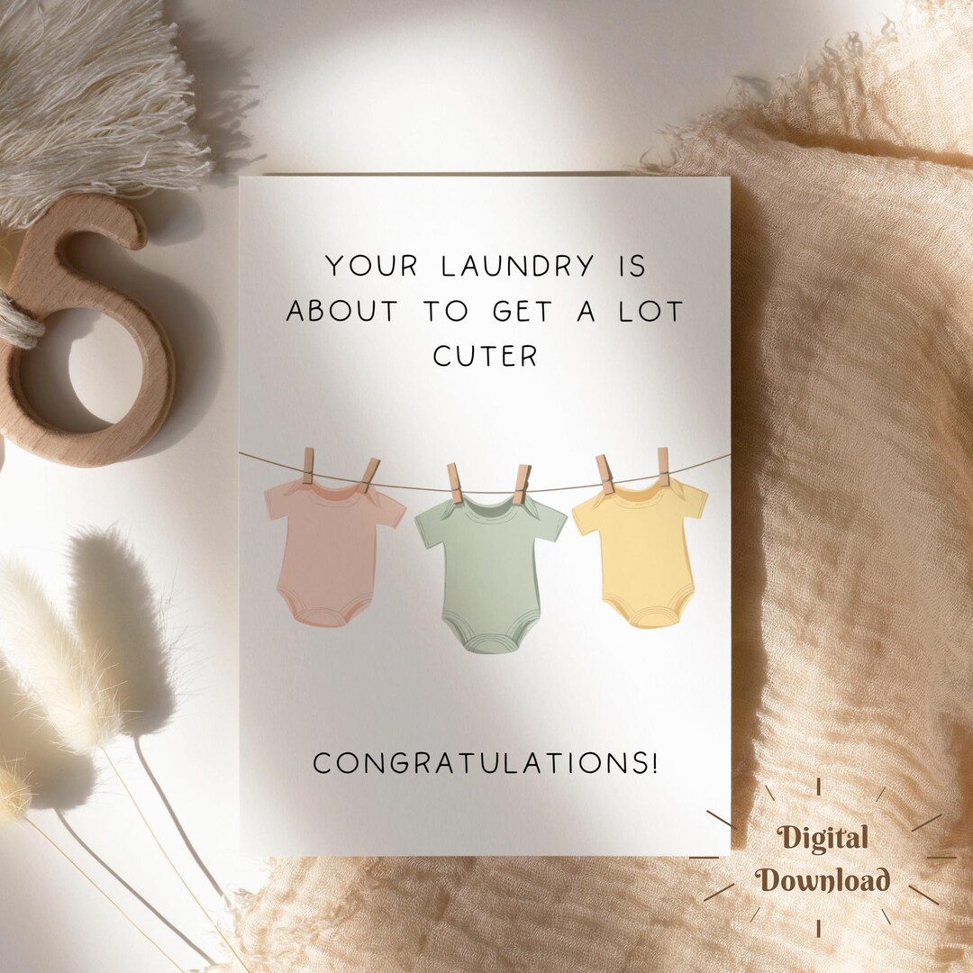 Cute Laundry Birth Congratulations Card Printable Welcoming New Baby ...