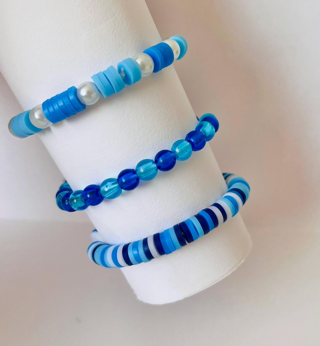 Blue Bracelets | Cute Aesthetic Preppy Clay and Glass Bead Bracelets - Etsy