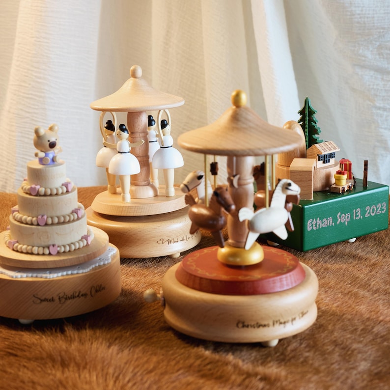Personalized Wooden Music Box, Engraved Ballerina Carousel Keepsake ...