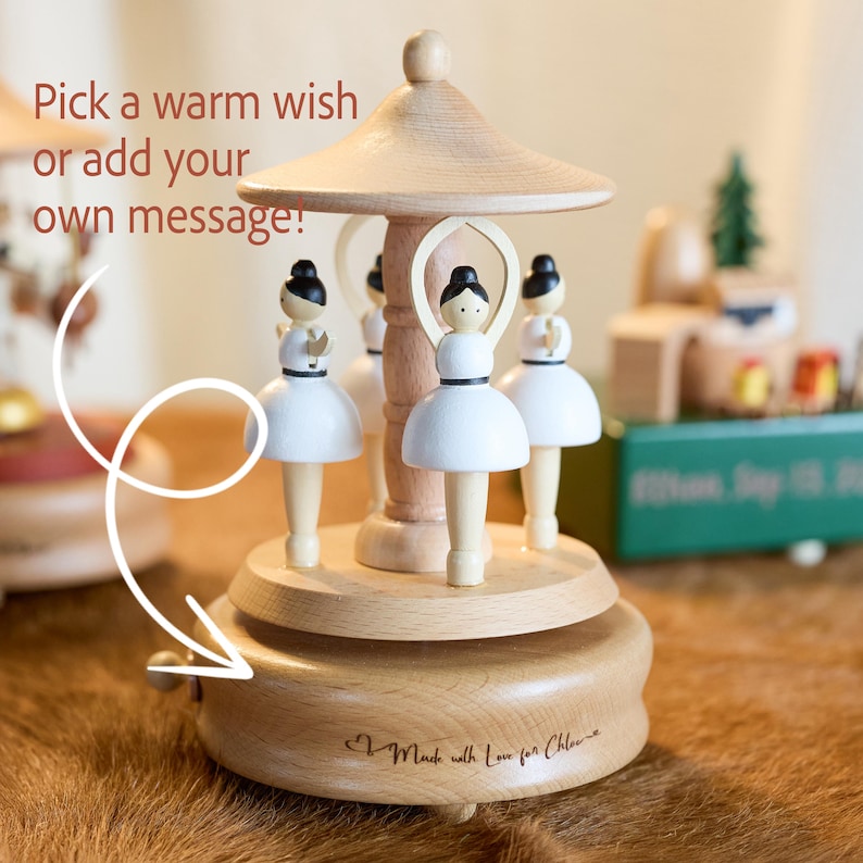 Personalized Wooden Music Box, Engraved Ballerina Carousel Keepsake ...
