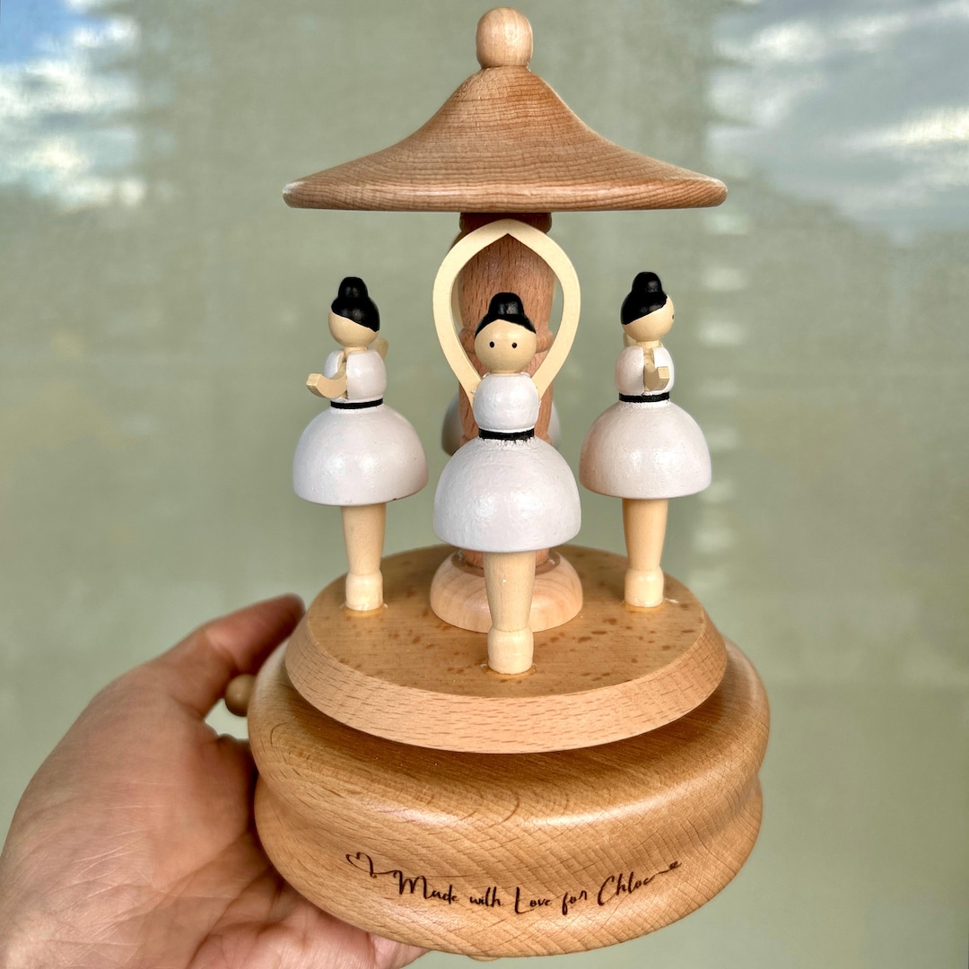 Personalized Wooden Music Box, Engraved Ballerina Carousel Keepsake ...