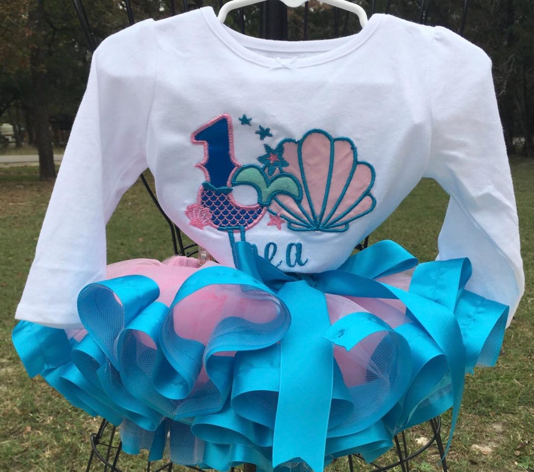 Fast Free Shipping 1st Mermaid Shell Pink and Aqua Blue Satin Ribbon ...