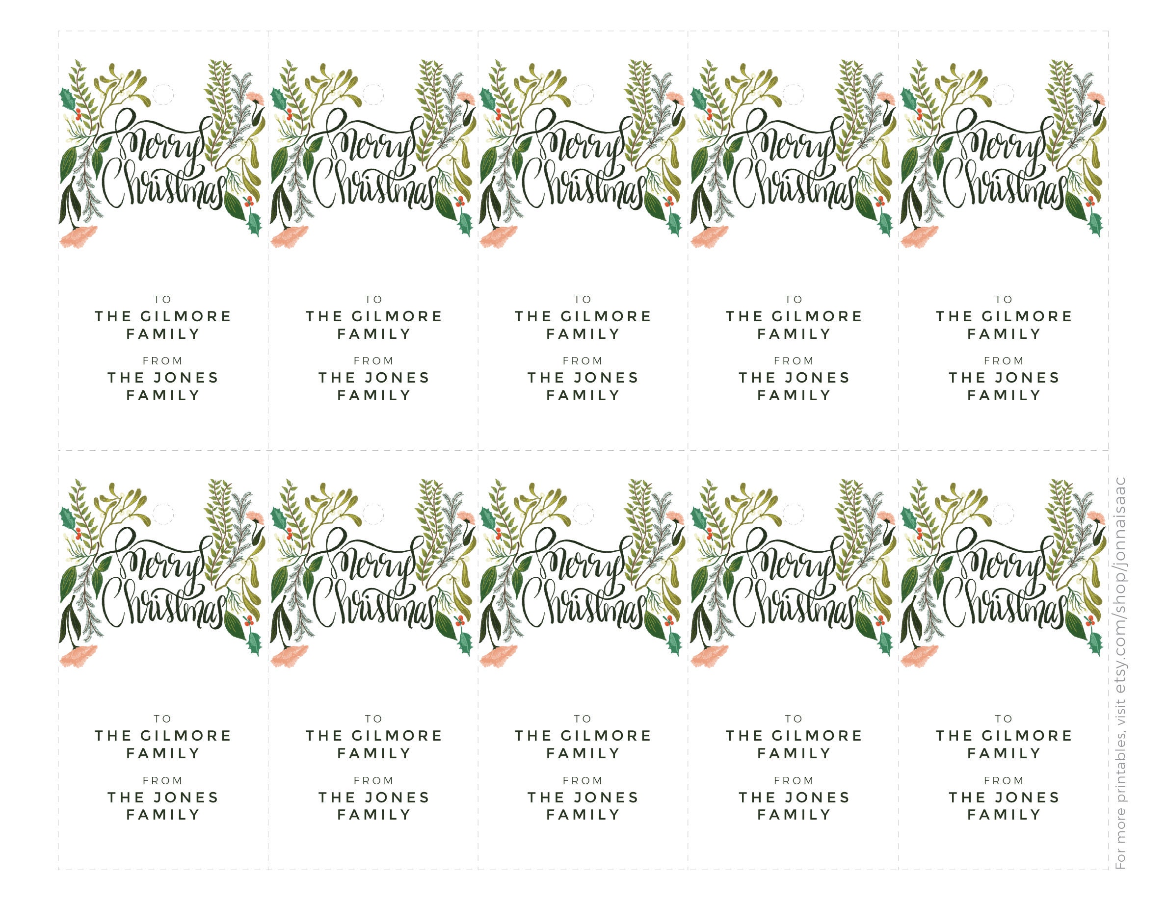 Editable Holiday Gift Tags Winter Floral Instant PDF Download Download ...